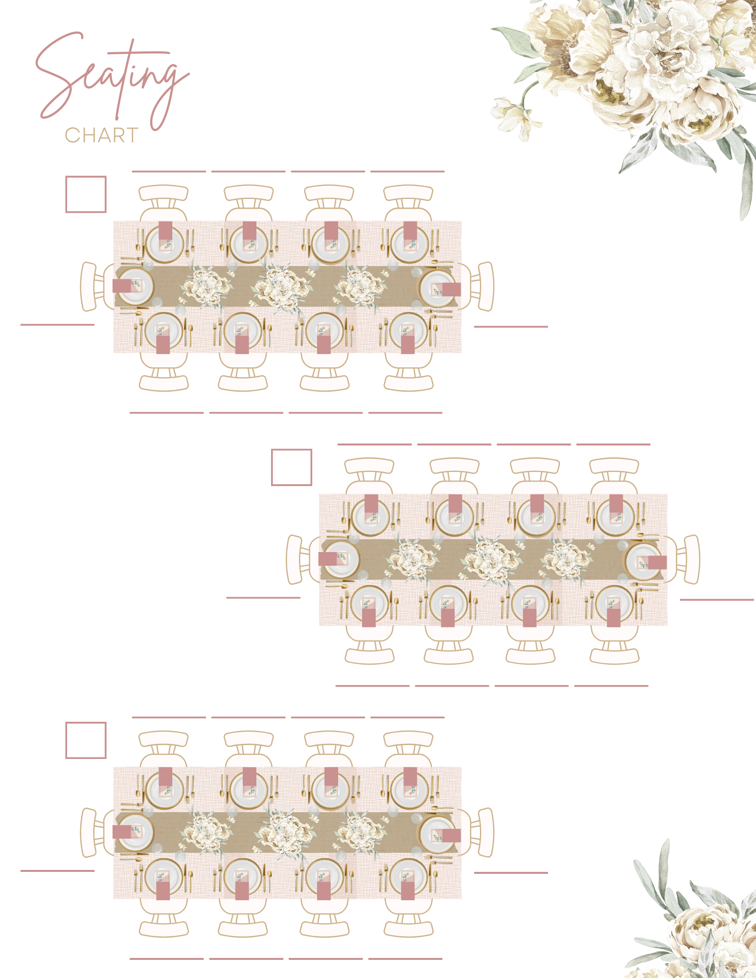 Rectangle Seating Chart Sheets – Complete Weddings